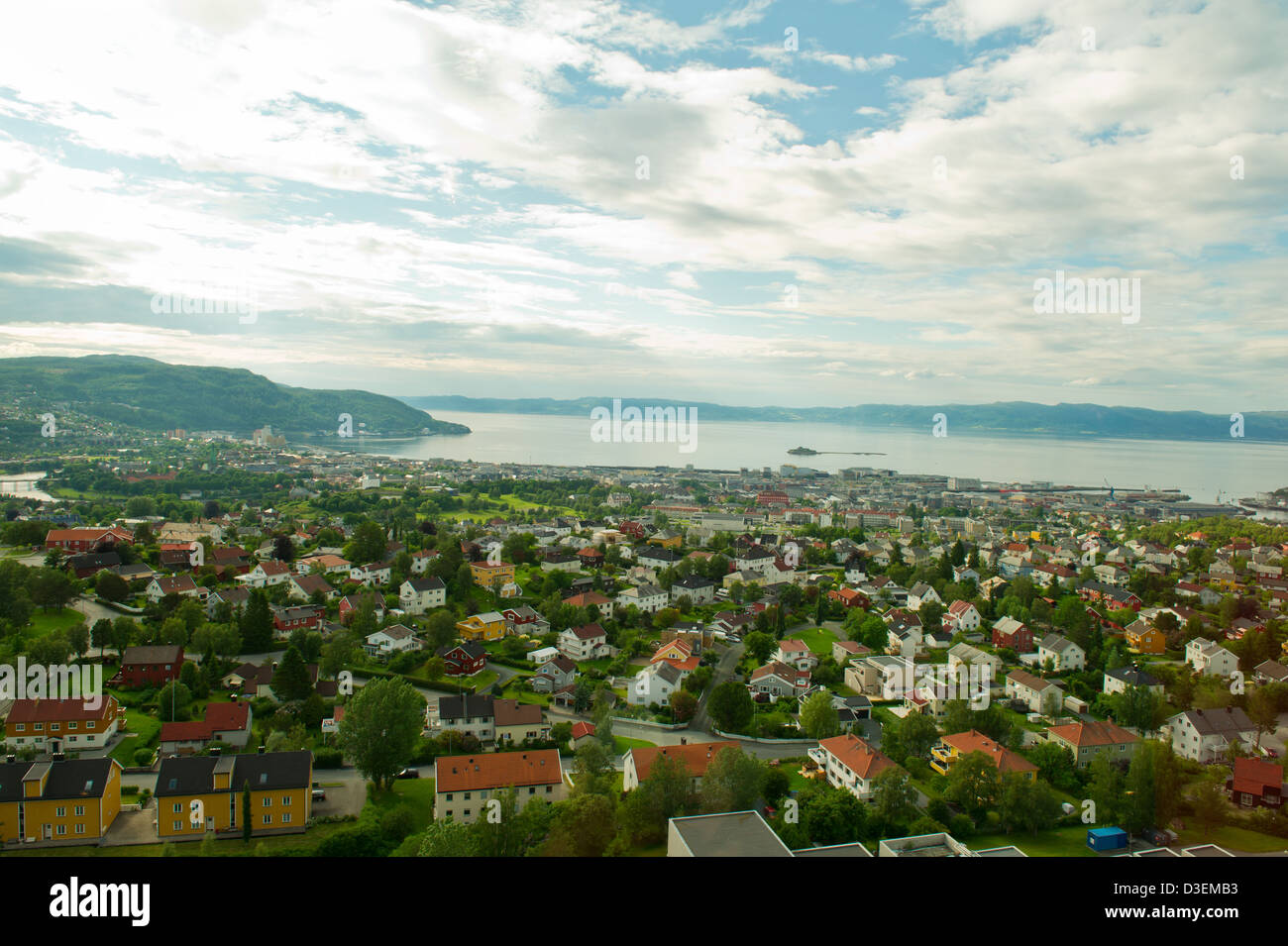 View of the city towers over the city Trondheim Stock Photo - Alamy
