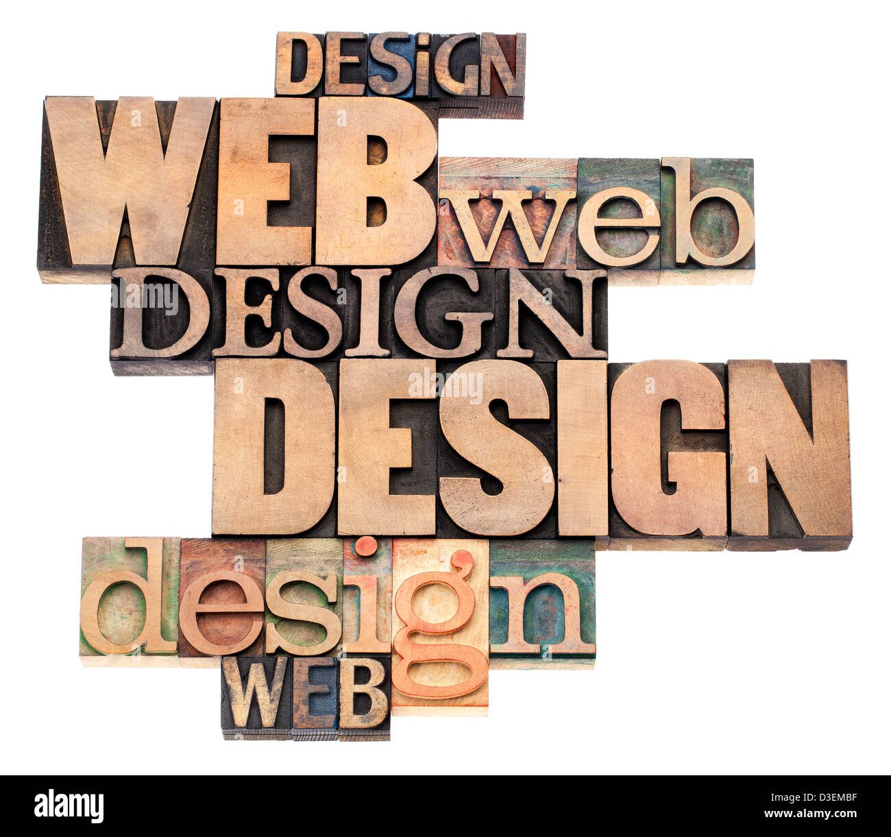 web design word abstract - isolated text in a variety of vintage ...