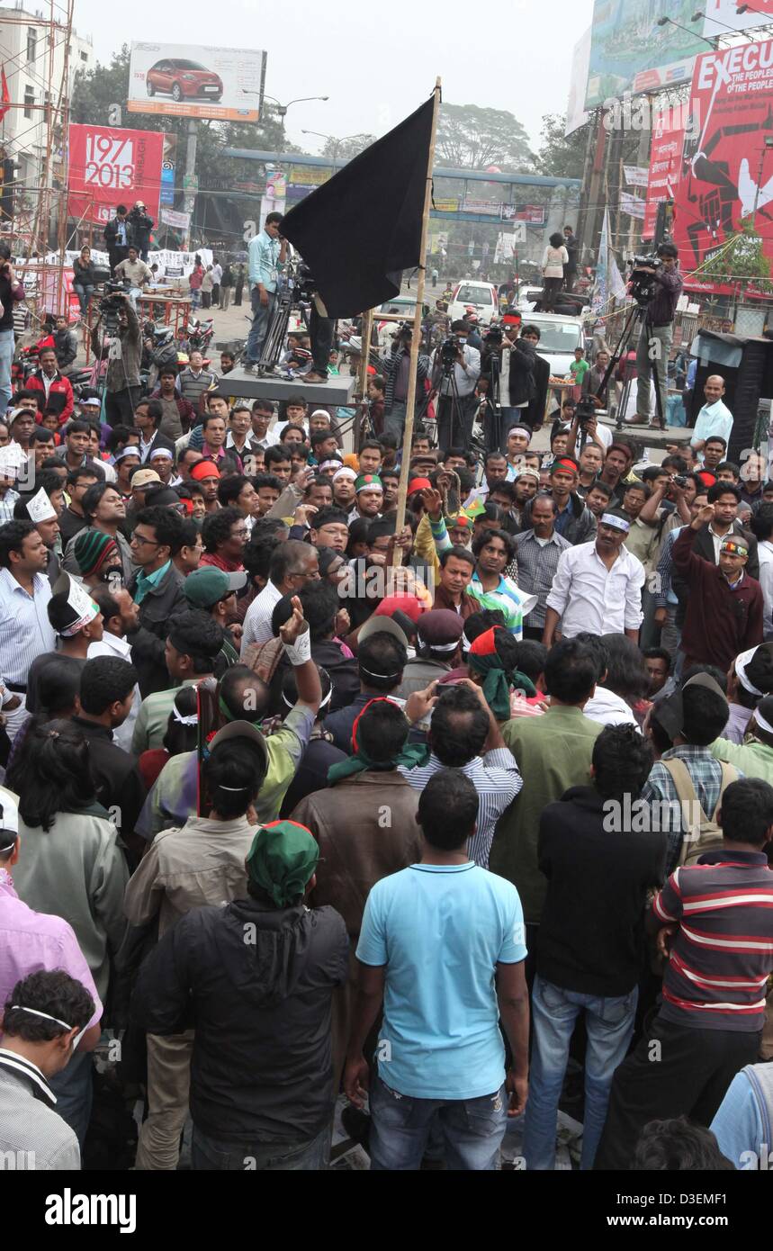 Feb. 18, 2013 - Dhaka, Bangladesh - Black flags were hoisted at ...