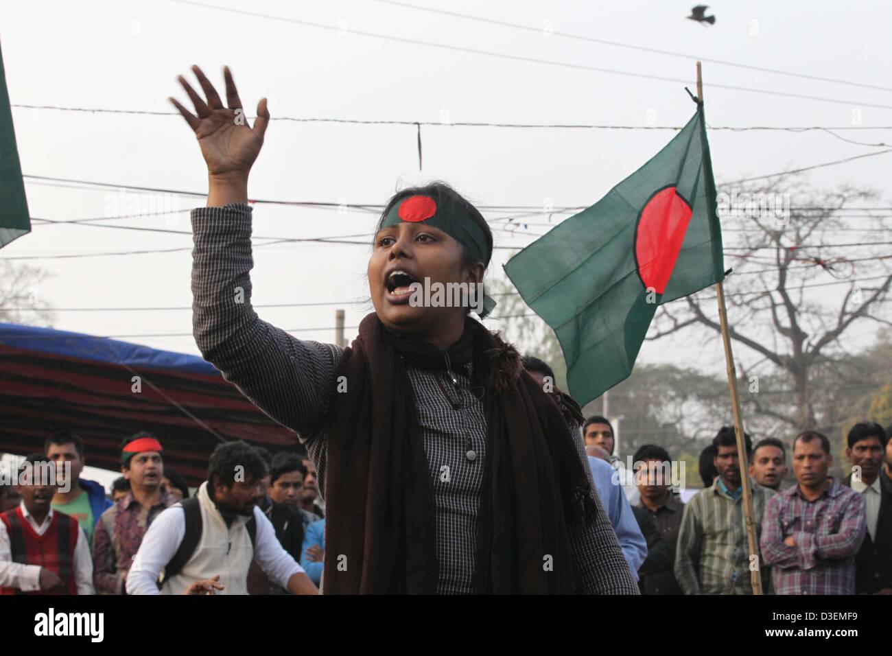 Feb. 18, 2013 - Dhaka, Bangladesh - Bangladeshi protester shouts ...