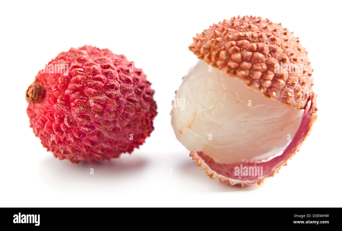 fresh lychees on a white background Stock Photo - Alamy