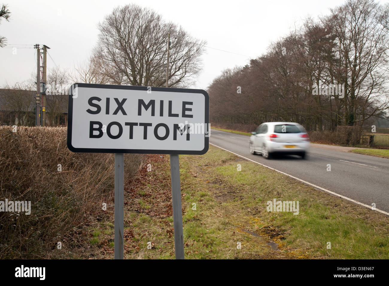 Six Mile Bottom Village sign, Cambridgeshire UK Stock Photo - Alamy