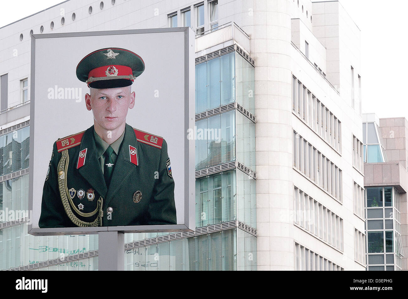 Germany, Berlin. Checkpoint Charlie. Portrait of a Red Army soldier ...
