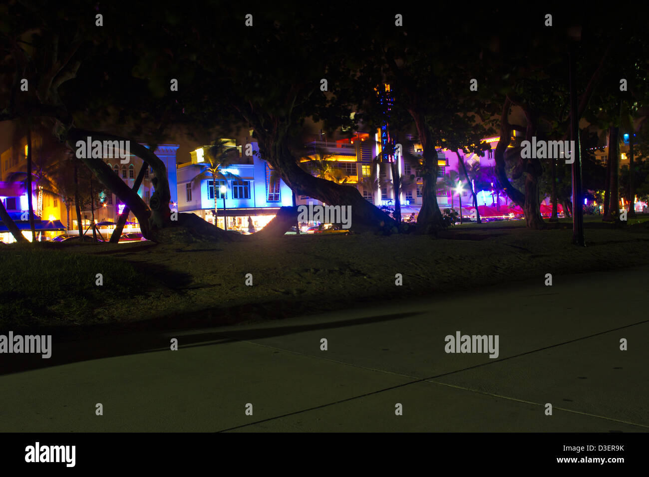 Ocean Drive at Night Stock Photo - Alamy