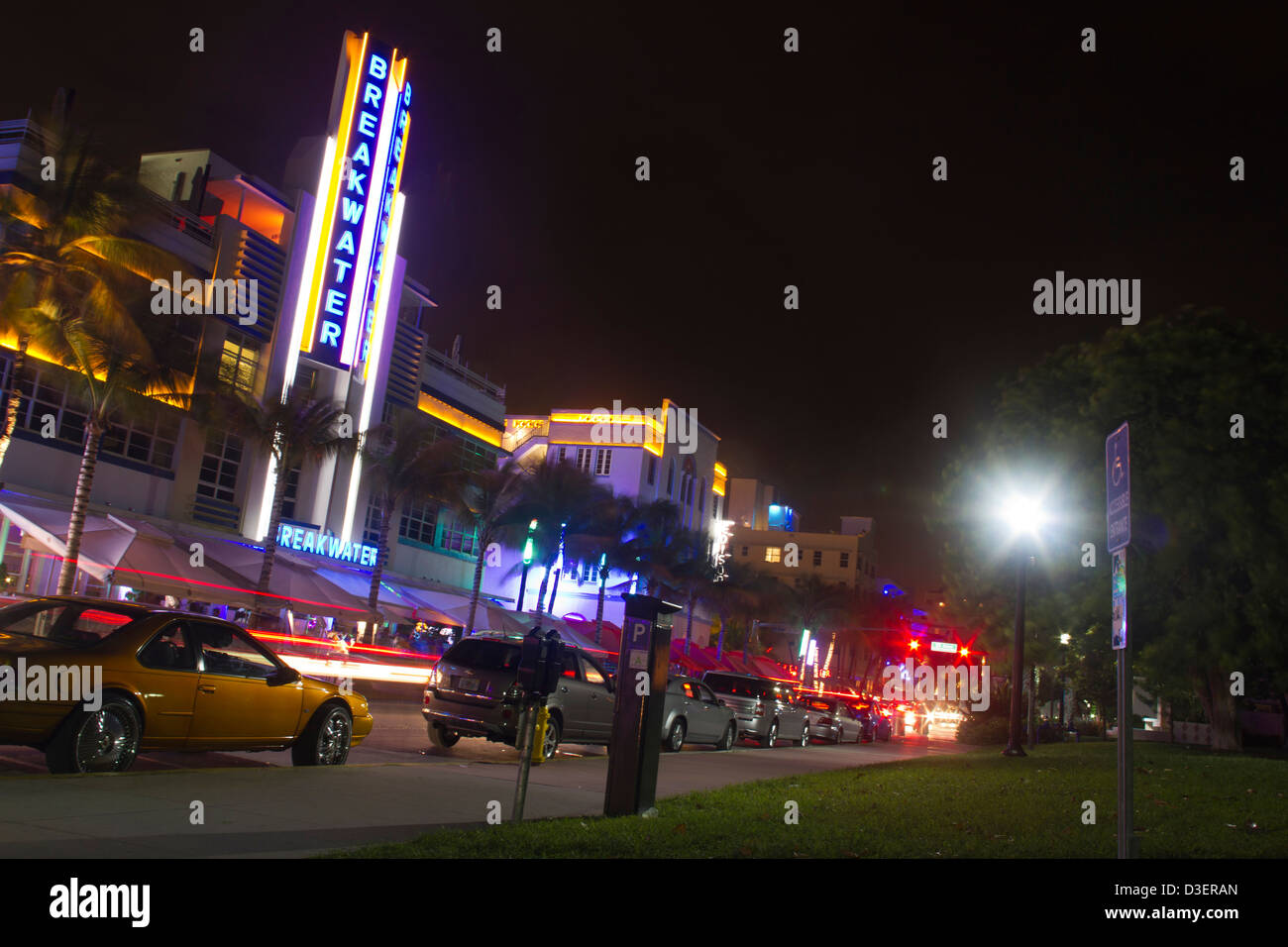 Ocean Drive at Night Stock Photo - Alamy
