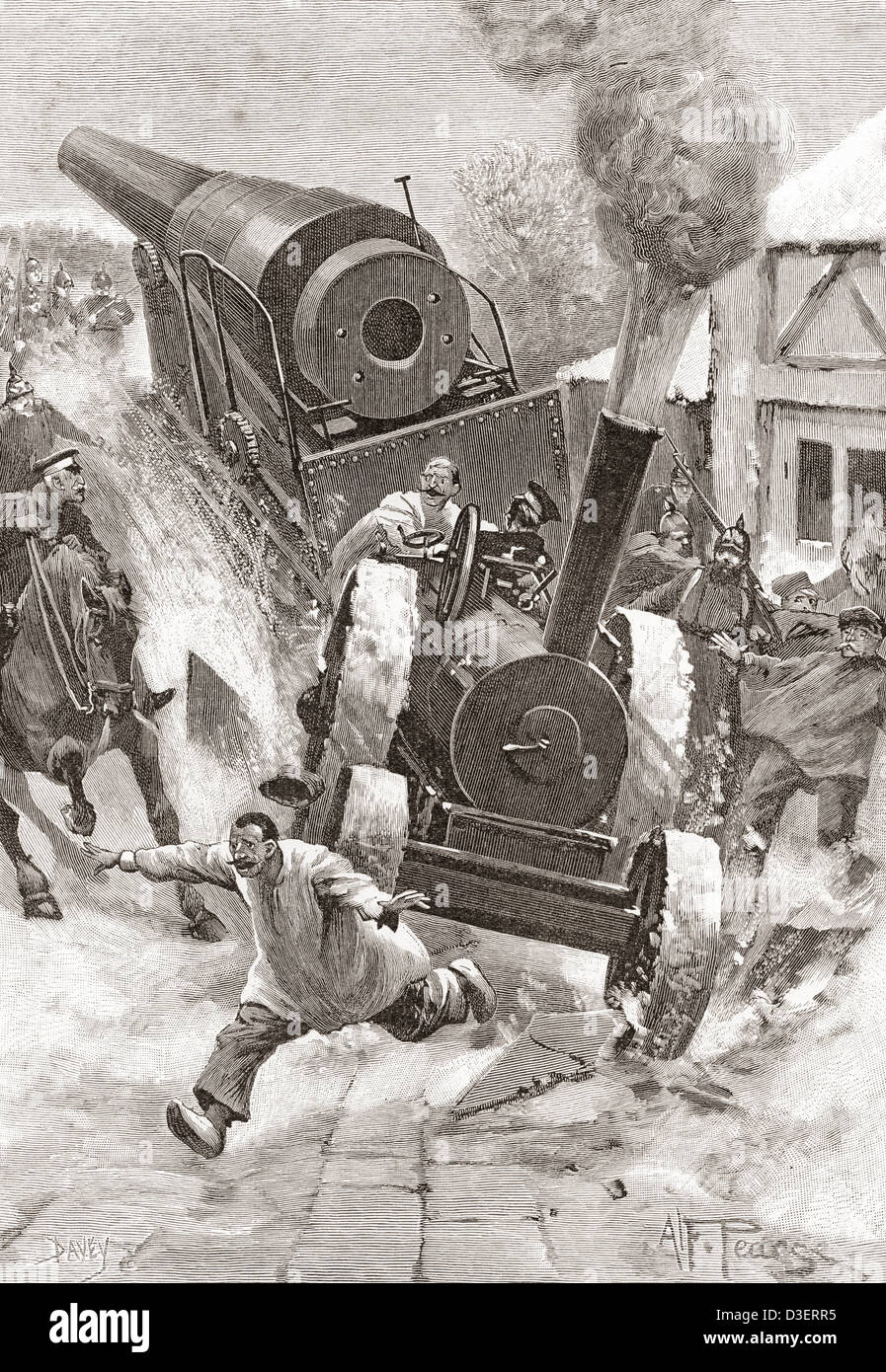 Tractor hauling cannon in late 19th century loses control Stock Photo ...