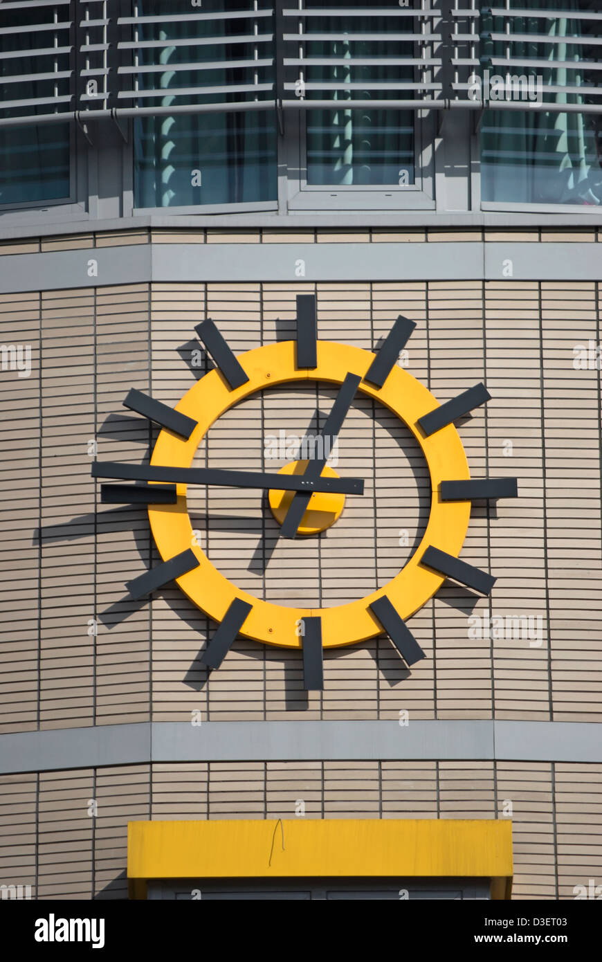 clock face on a modern apartment block in kingston upon thames, surrey ...
