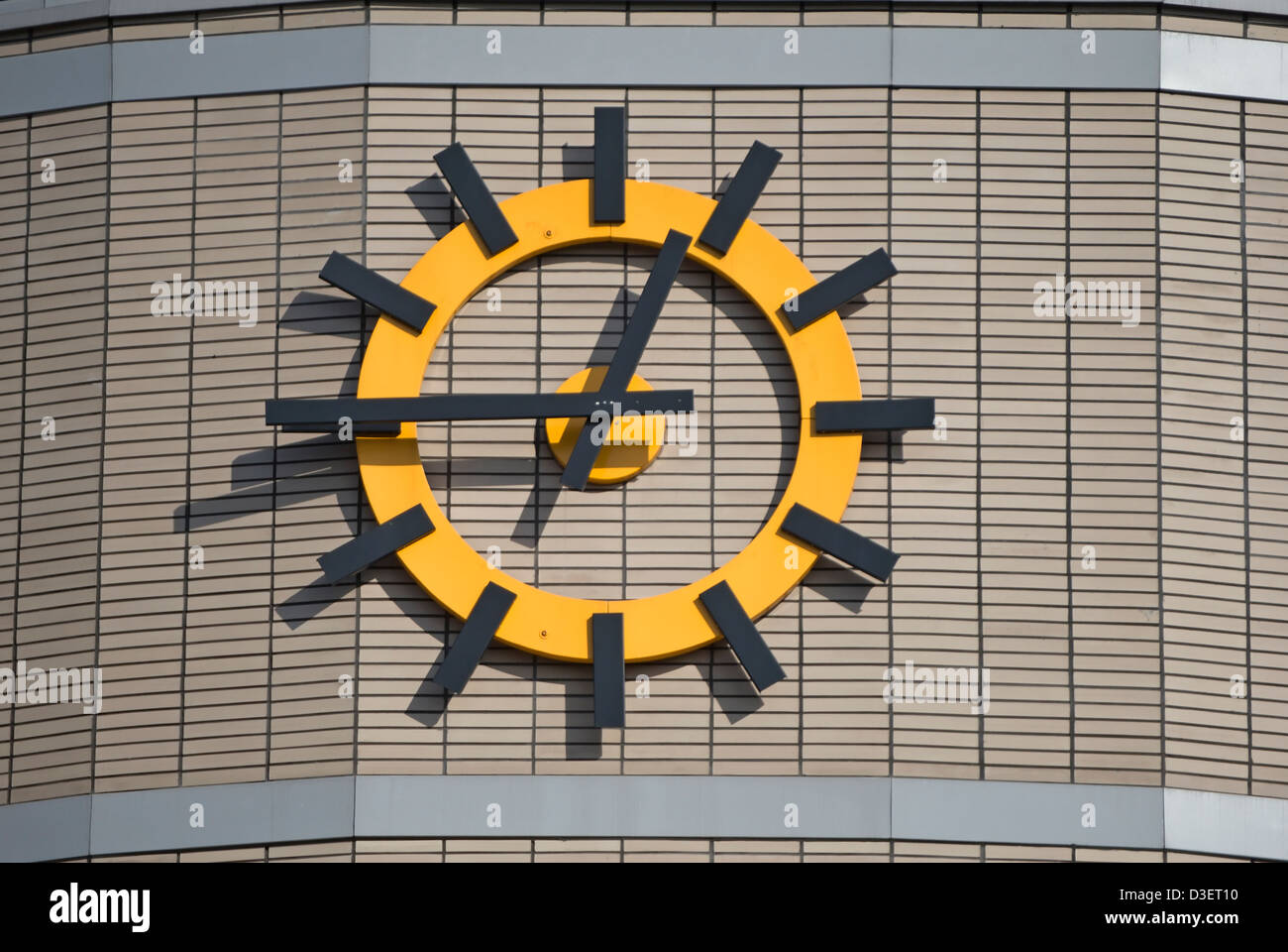 clock face on a modern apartment block in kingston upon thames, surrey ...