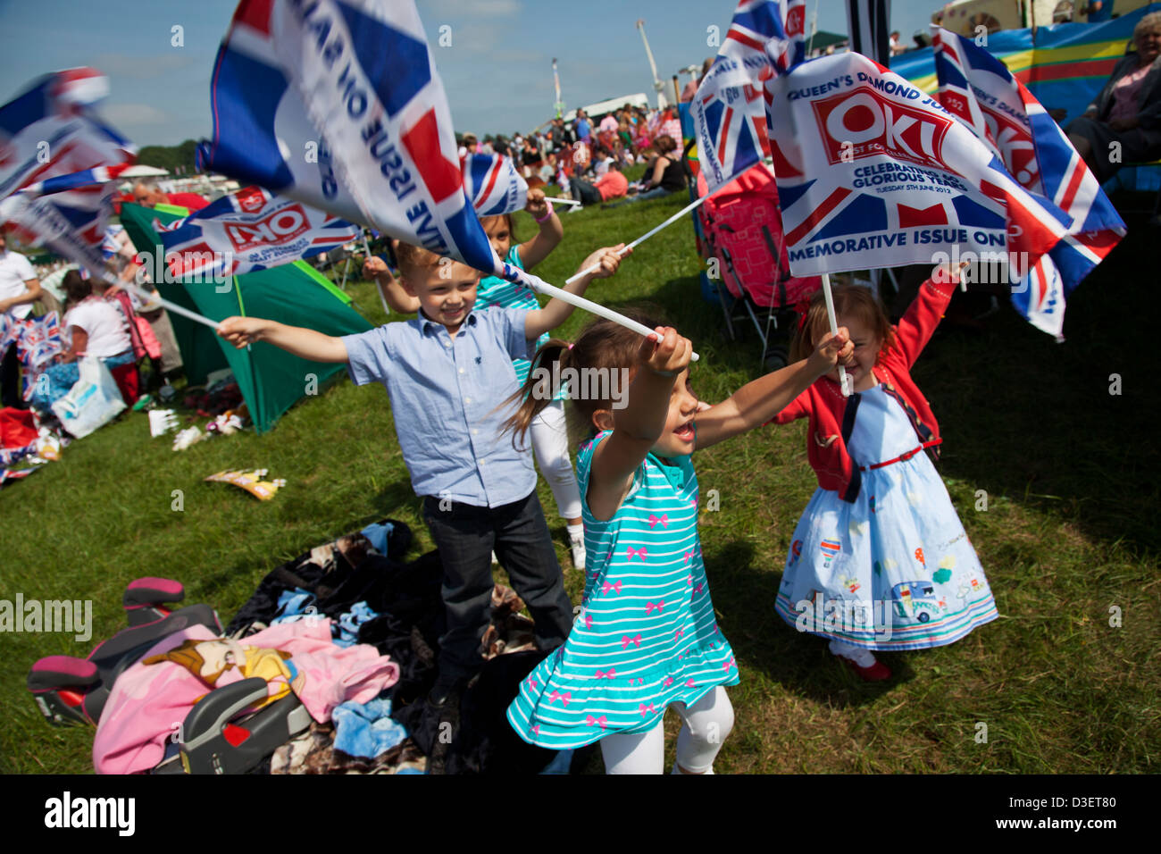 Children wave flags epsom racecourse hi-res stock photography and ...