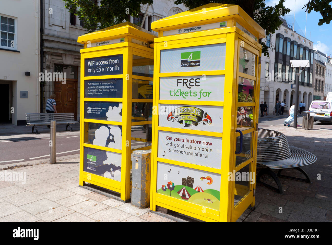 Yellow phone boxes, Jersey, Channel Islands Stock Photo - Alamy