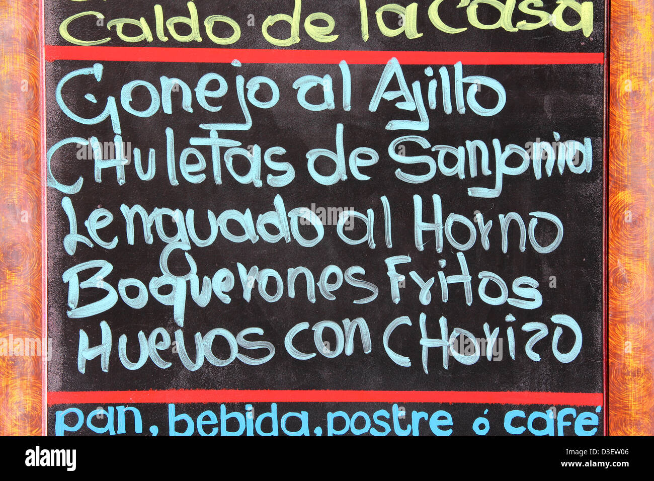 Restaurant menu in Spanish - outdoor bar in Madrid, Spain Stock Photo ...