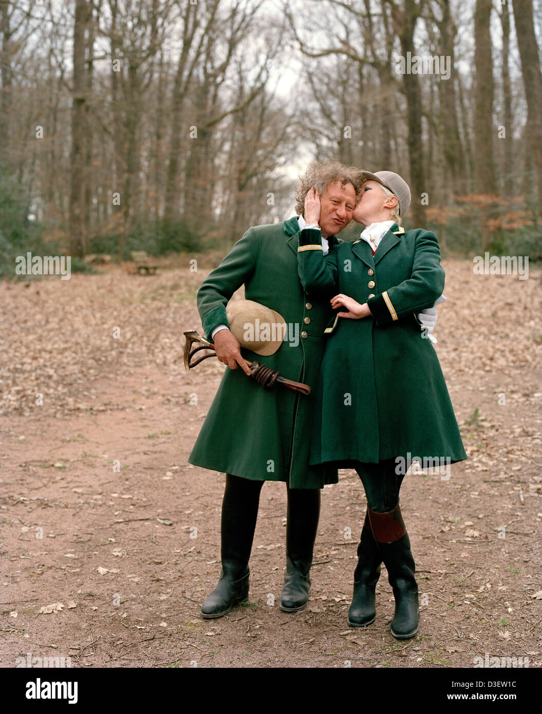 Jacques Maillard and Agnes Bourgeon kiss each other before the hunt ...