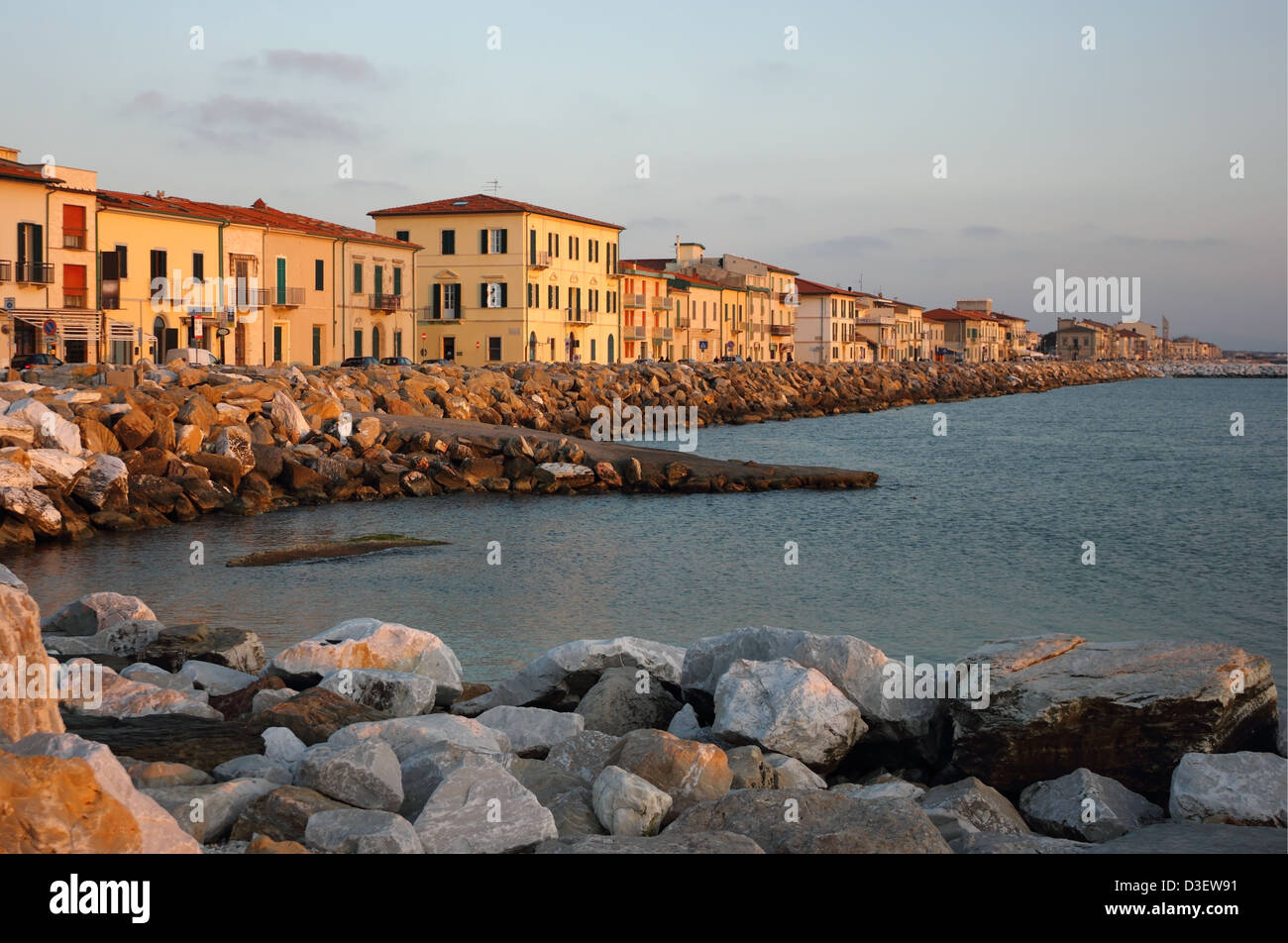 Marina di Pisa sunset view of the town's waterfront street. Relaxing ...