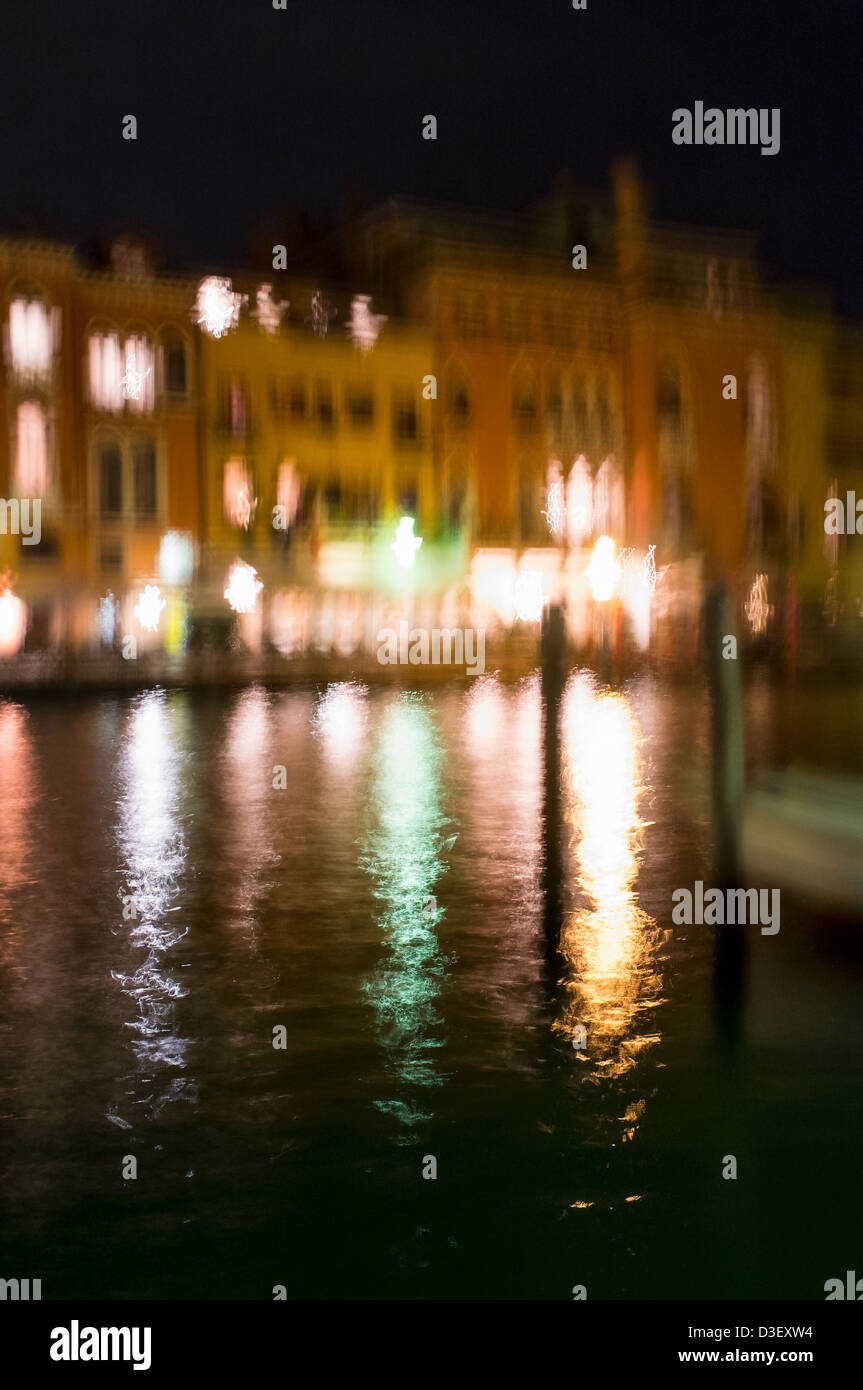 Impressionistic Night Time View of Buildings with Reflected Lights ...