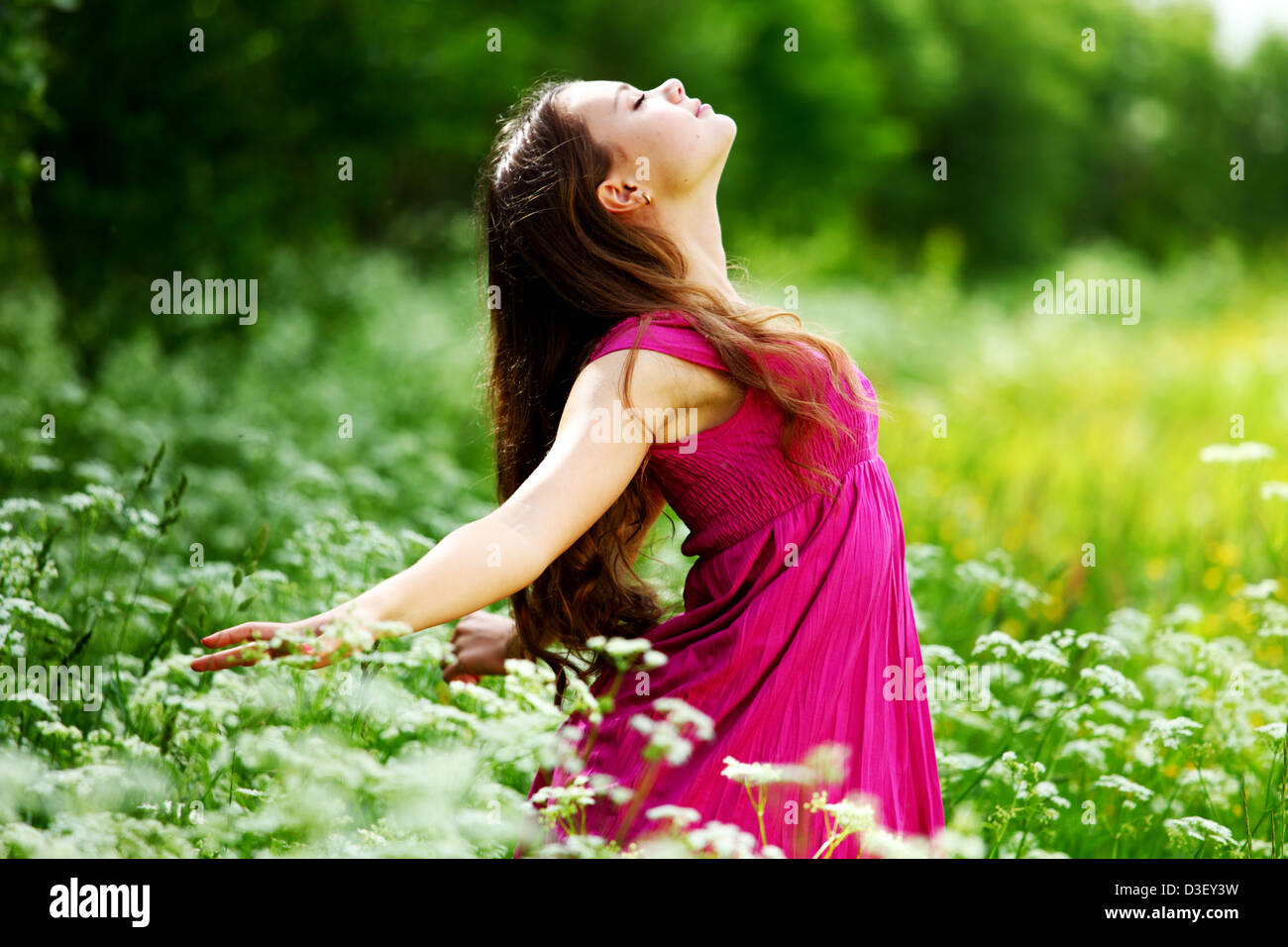 woman outdoor feel natural freedom Stock Photo - Alamy