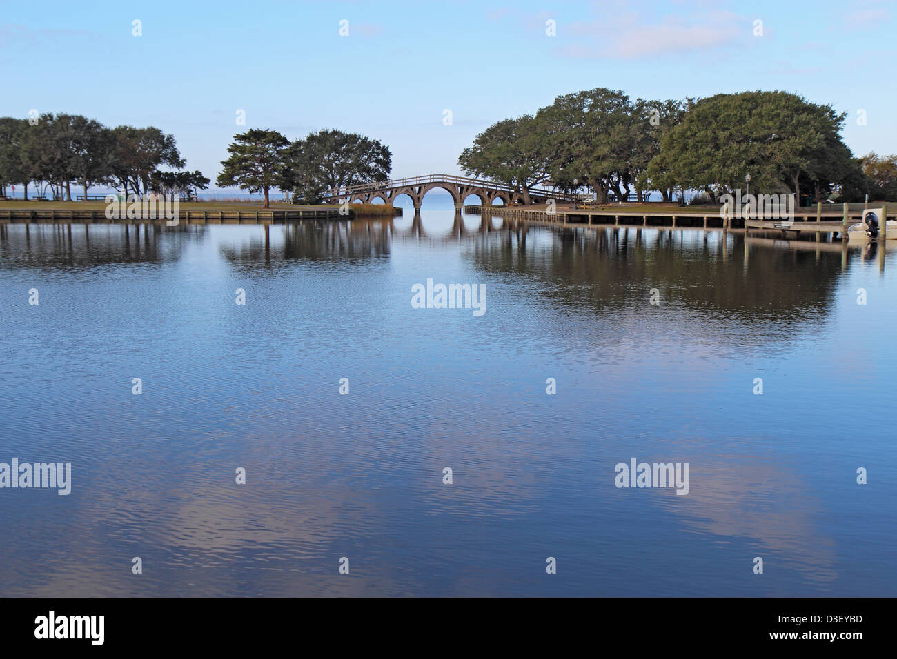 View across the boat basin on the grounds of Currituck Heritage Park ...
