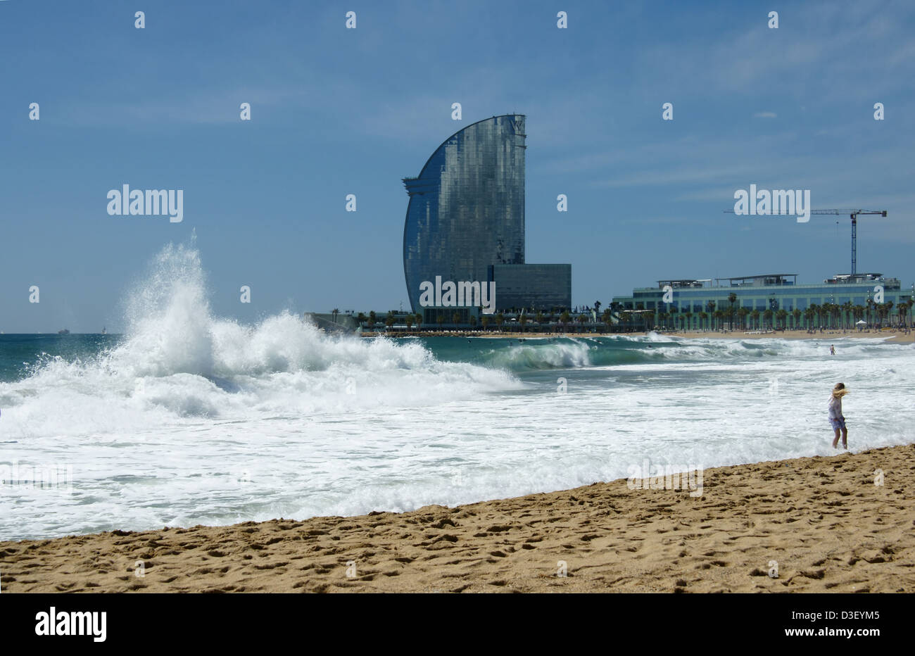 Big waves breaking at Barceloneta beach, Barcelona Stock Photo - Alamy