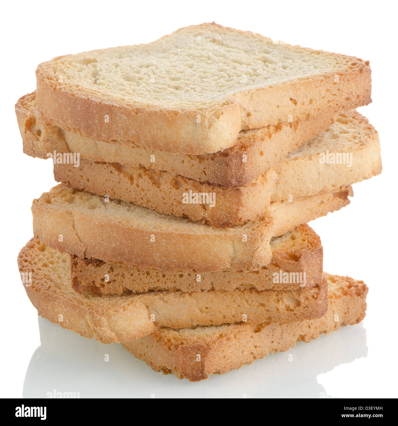 Several pieces of golden brown toast on white background Stock Photo ...