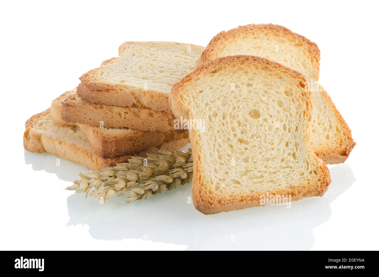 Several pieces of golden brown toast on white background Stock Photo ...