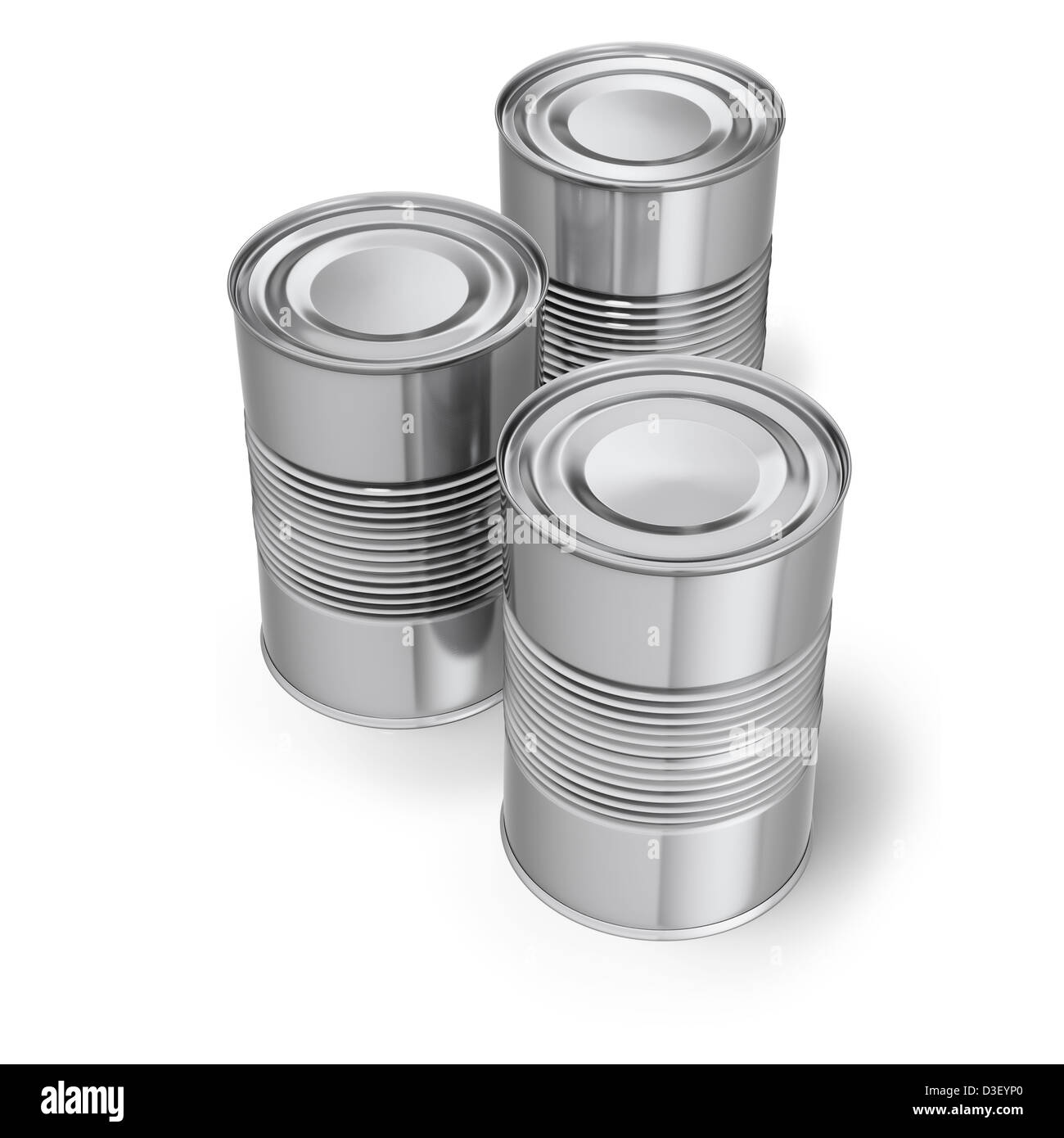 Three tin cans on white background with no label Stock Photo - Alamy