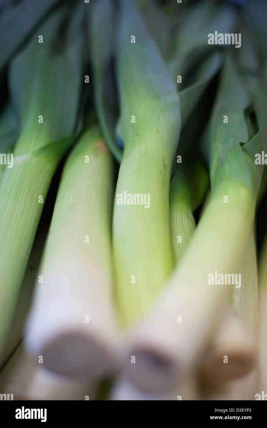 Fresh vegetable leeks on a stall in a farmers shop Stock Photo - Alamy