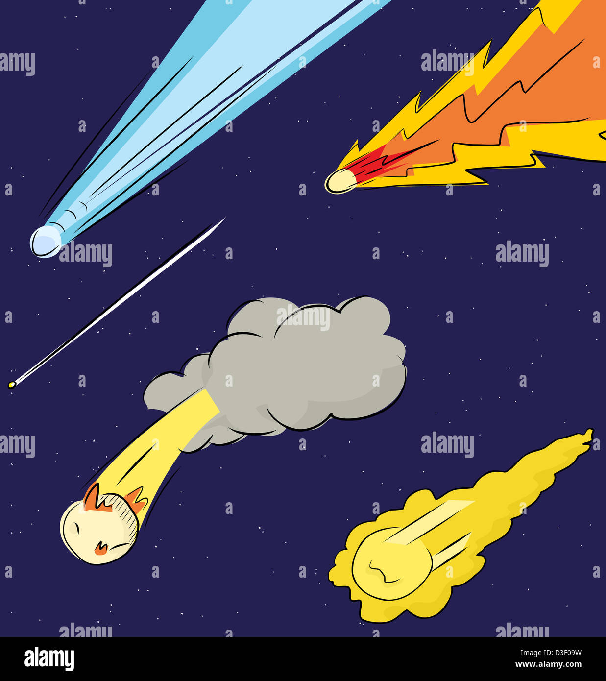 Various comets flying through in the sky Stock Photo - Alamy