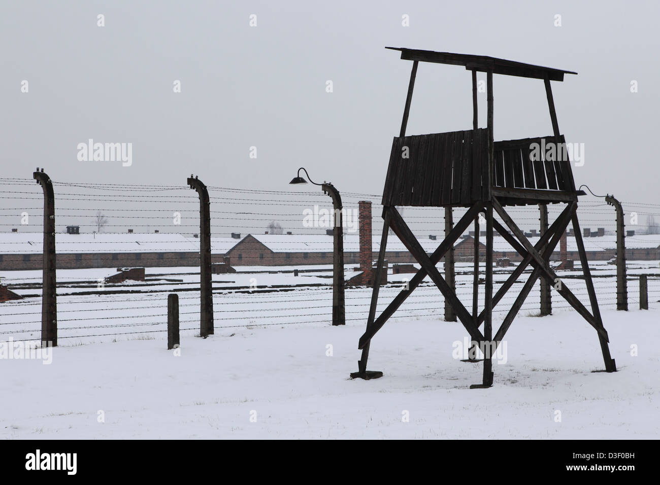 Guard tower at Birkenau (Auschwitz II) concentration camp, part of ...