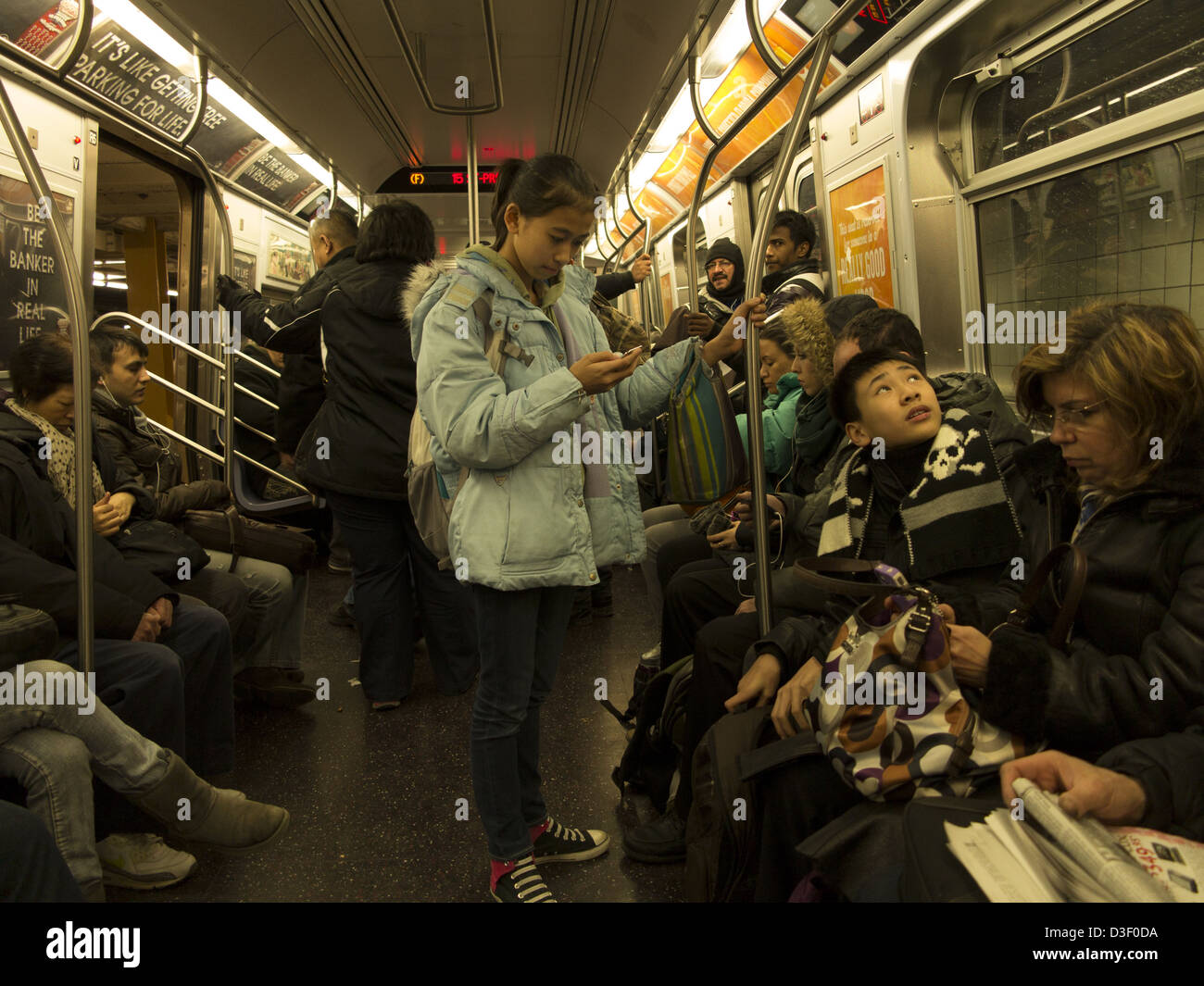 School kids and others on the subway after school, Brooklyn, NYC Stock ...