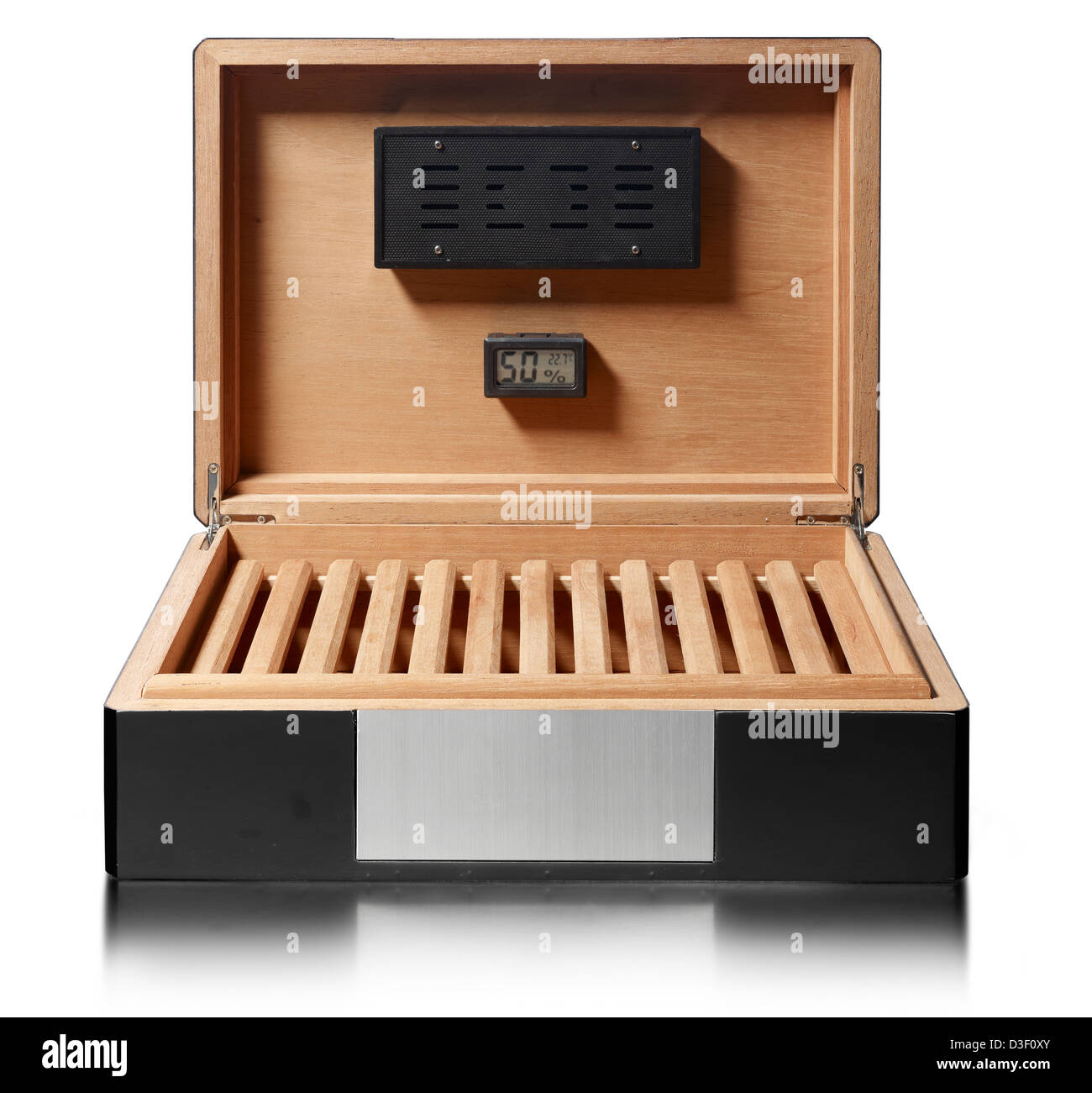 Cigar humidor black lacquer brushed metal Stock Photo - Alamy