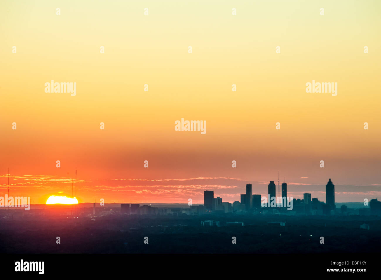 Atlanta city skyline bathed in the rich hues of sunset. Atlanta ...