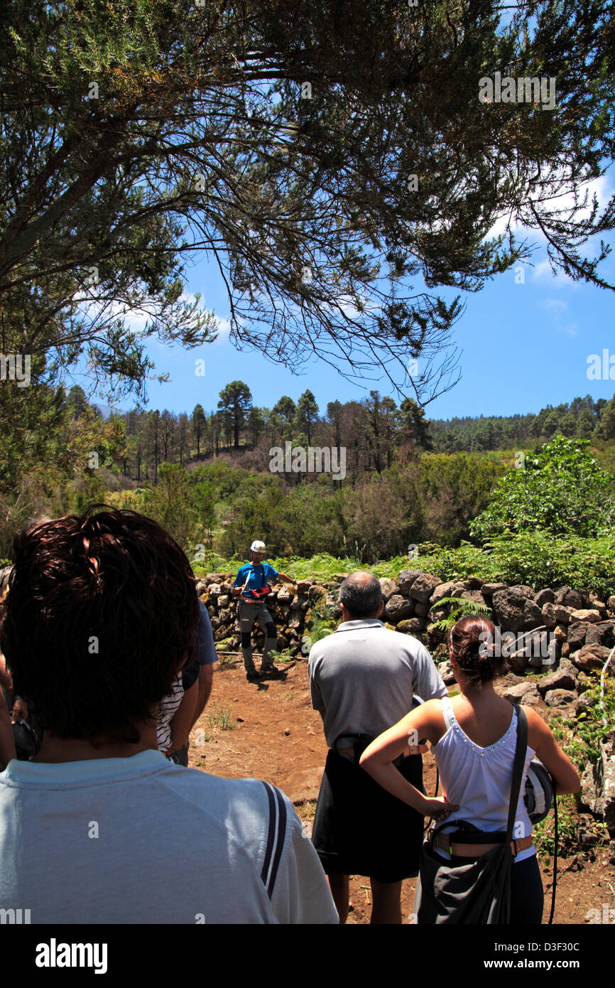 group of people hitchhiking in Tenerife island (Canaries) during the ...