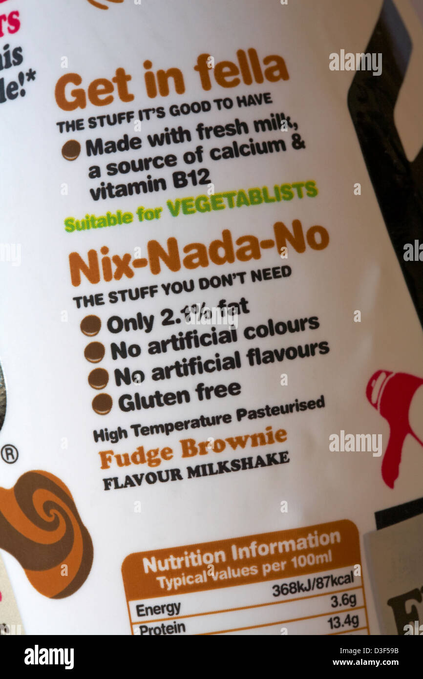 information on bottle of Frijj Fudge Brownie milkshake Stock Photo - Alamy