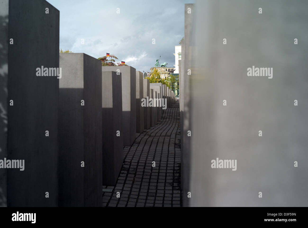 Berlin, Germany, look through the memorial of the Holocaust memorial at ...
