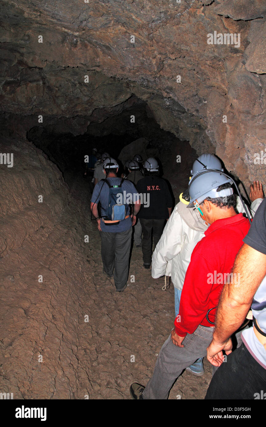 Inside Cave El Viento under Teide mountain (Tenerife island Stock Photo ...