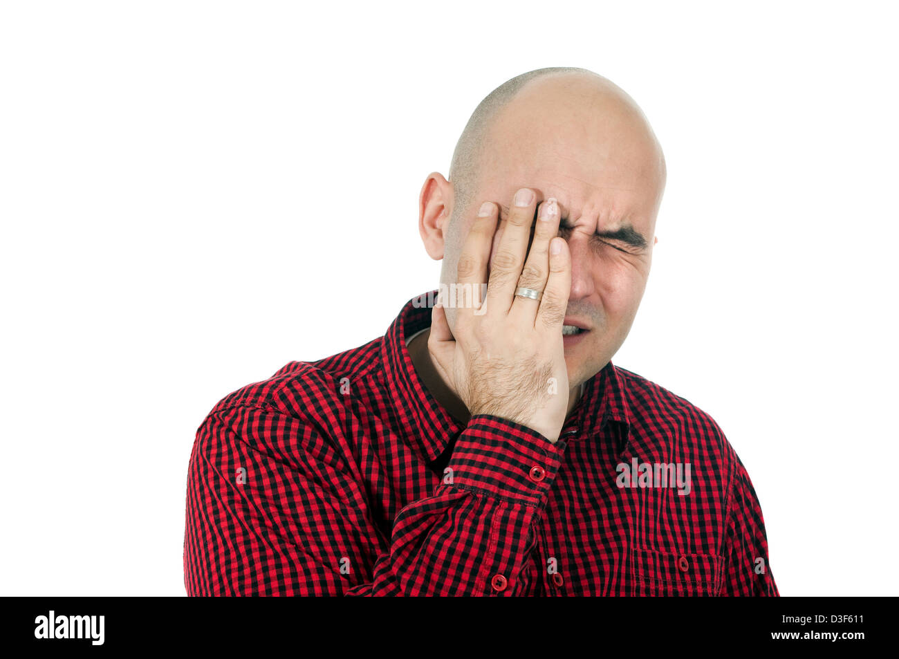 Memory loss, portrait of adult bald man trying to remember something ...