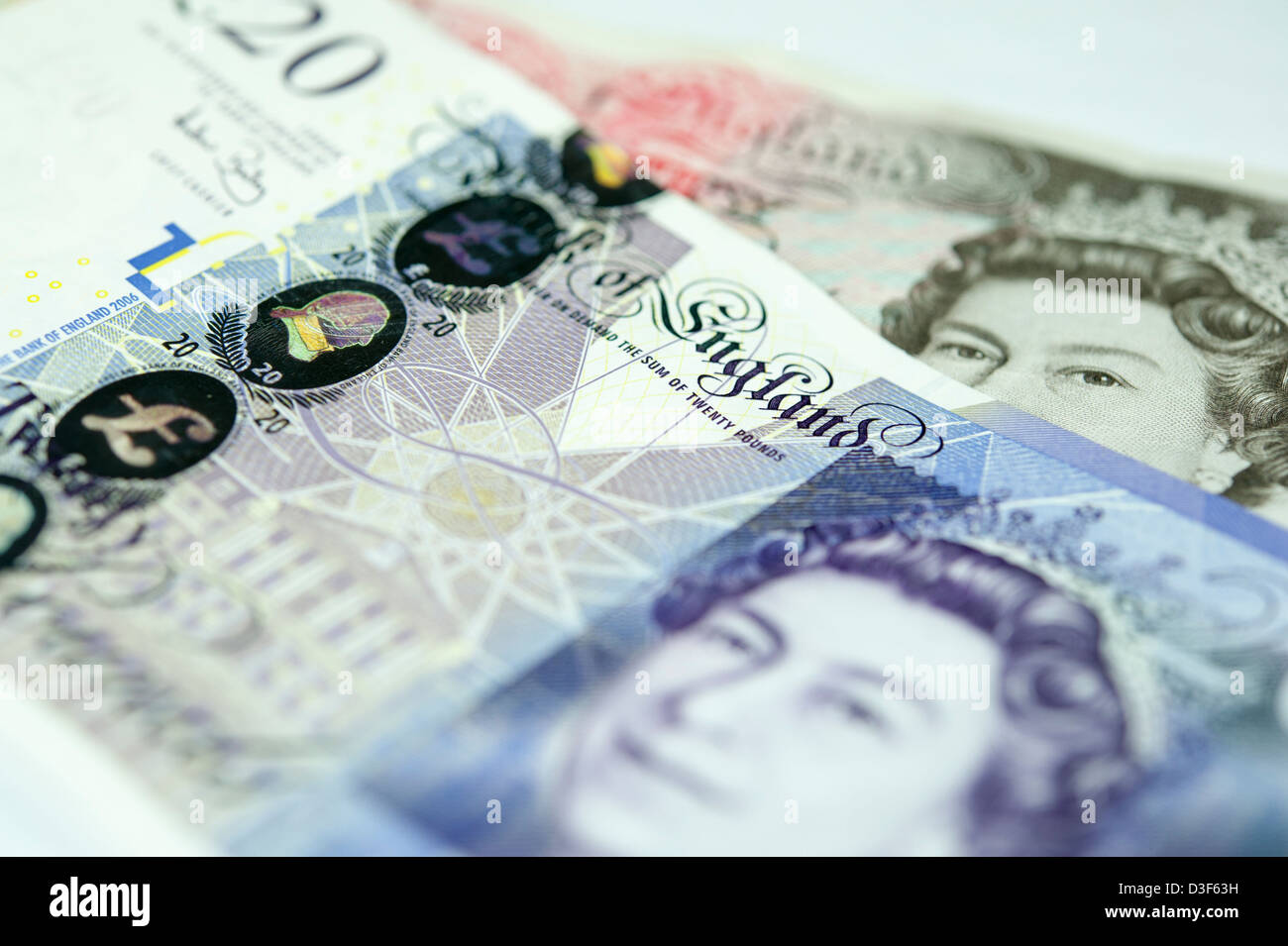 A close up photograph of British, UK Sterling Twenty Pound note - money ...