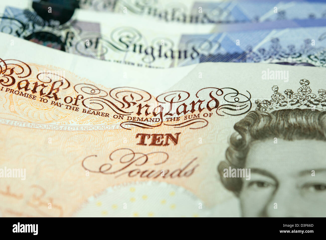 Close up macro, micro photograph of British, UK ten pound bank note ...