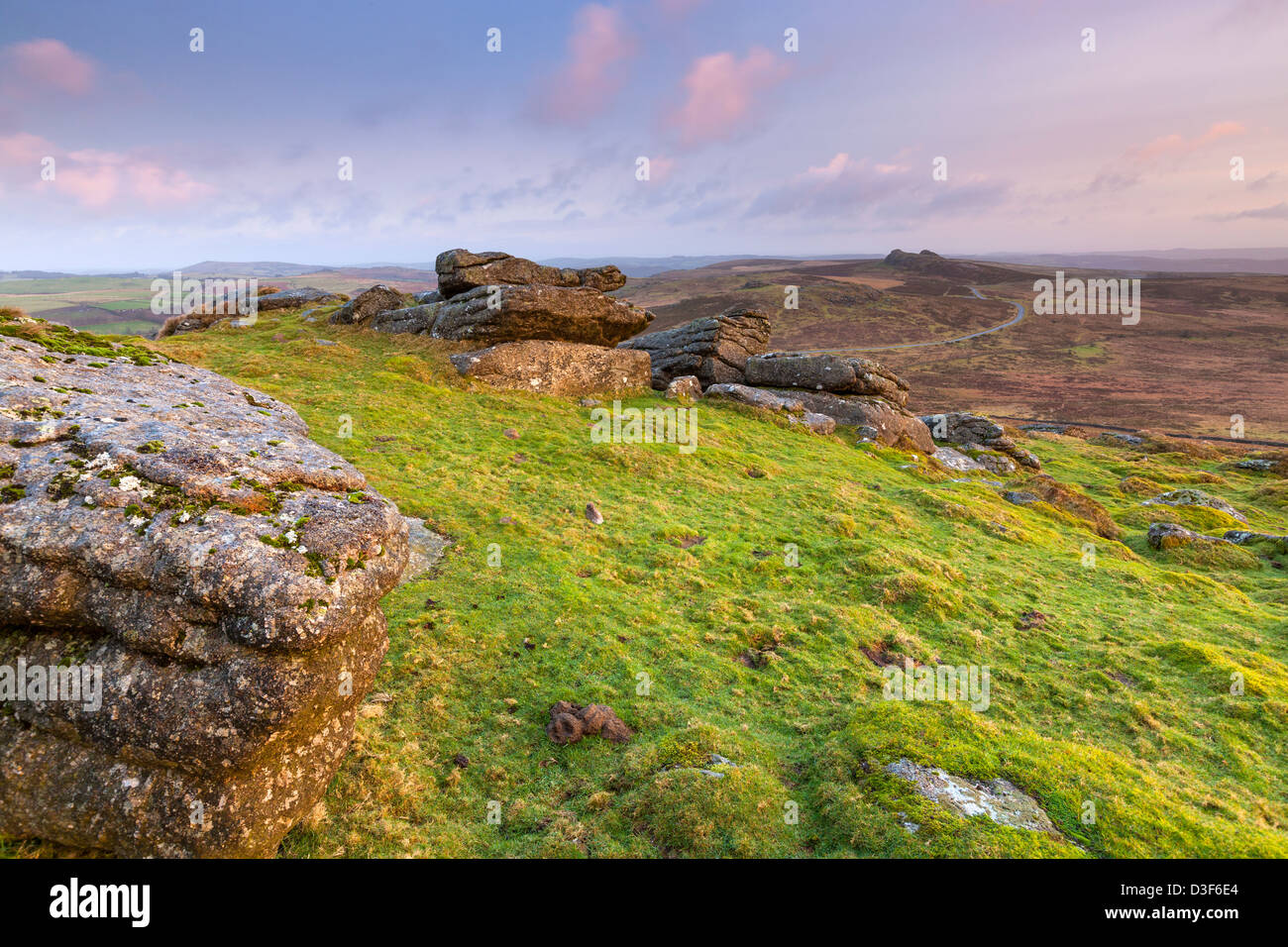 View from Rippon Tor towards Haytor Rocks in the Dartmoor National Park ...
