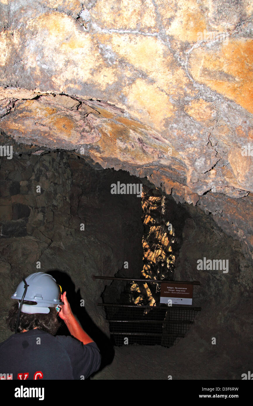 Inside Cave El Viento under Teide mountain (Tenerife island Stock Photo ...
