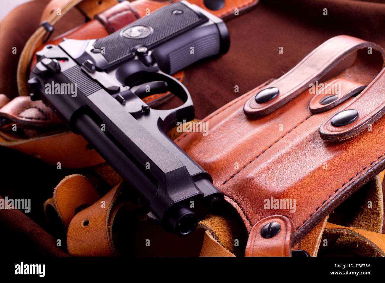 Detail view of a realistic airsoft gun isolated on a white background ...