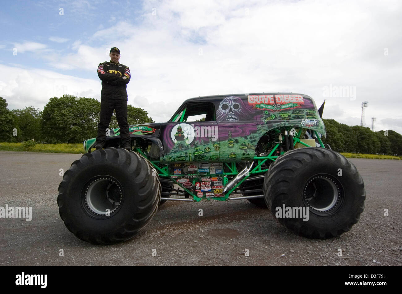 Monster Jam World Champion, John Seasock with 'Grave Digger' the ...