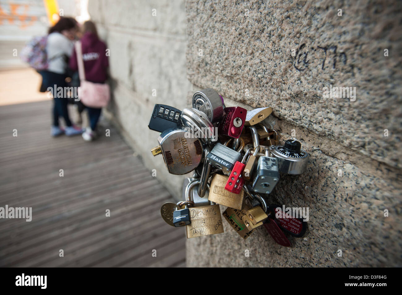 "Love Locks" are seen attached to various parts of the Brooklyn Bridge ...