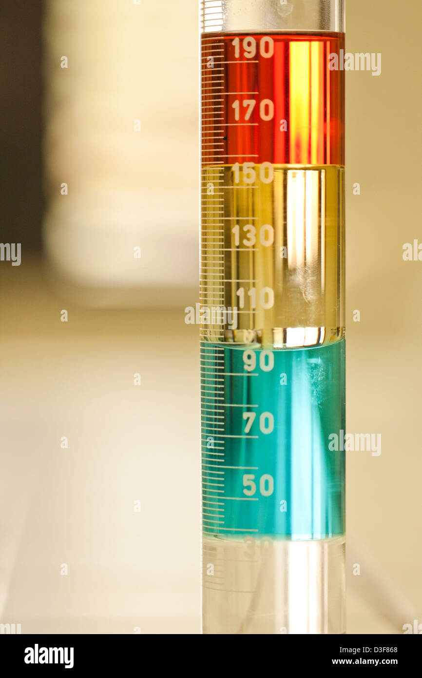 Close up view of a test tube with some different liquid solutions Stock ...