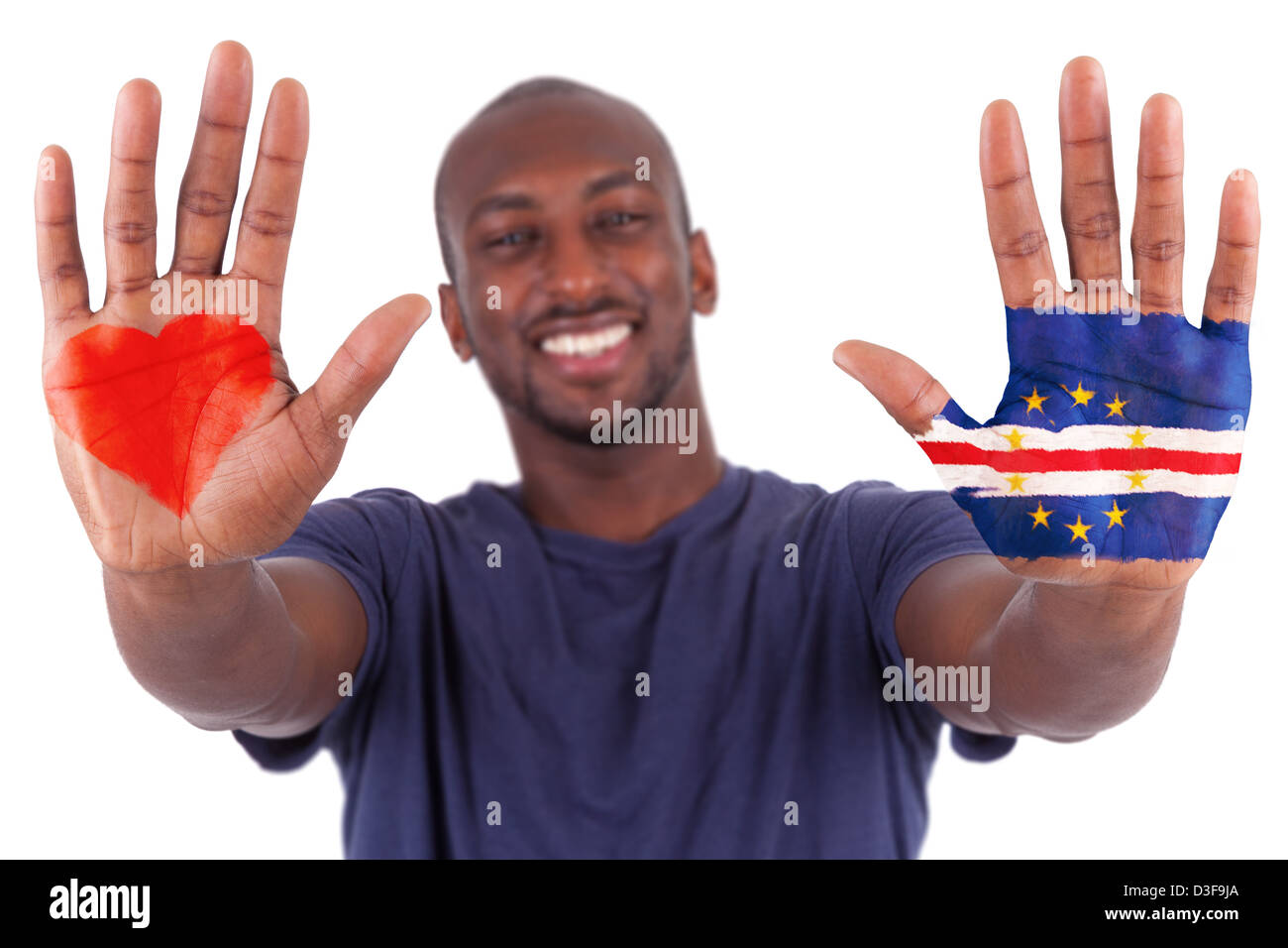 African man hands with a painted heart and cape verdean flag, i love ...