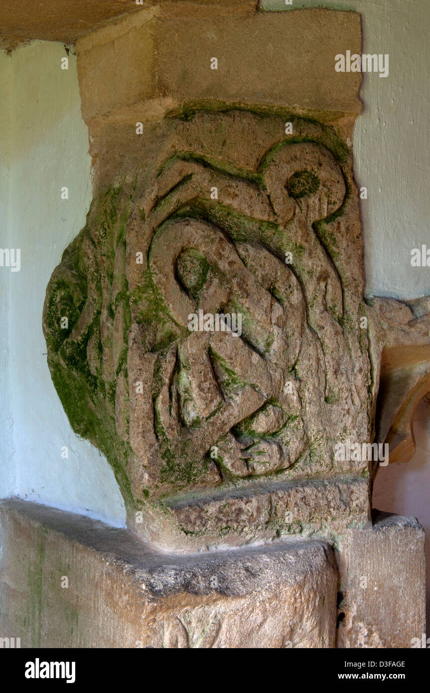 Saxon carving of entwined serpents, St. Andrew`s Church, Cold Aston ...