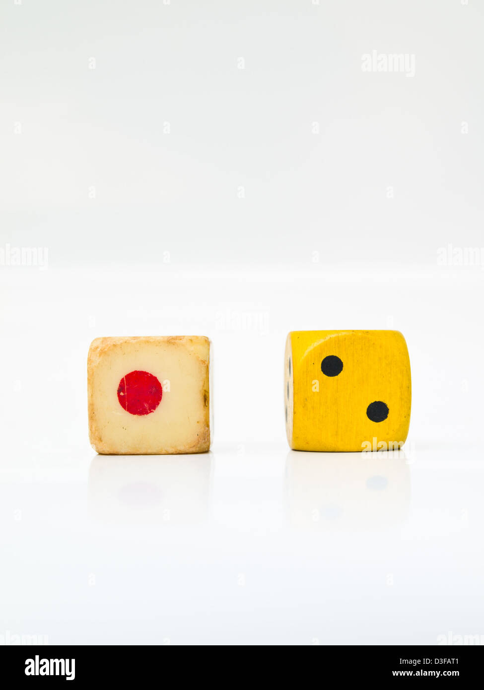 A pair of used dice isolated on white background Stock Photo - Alamy