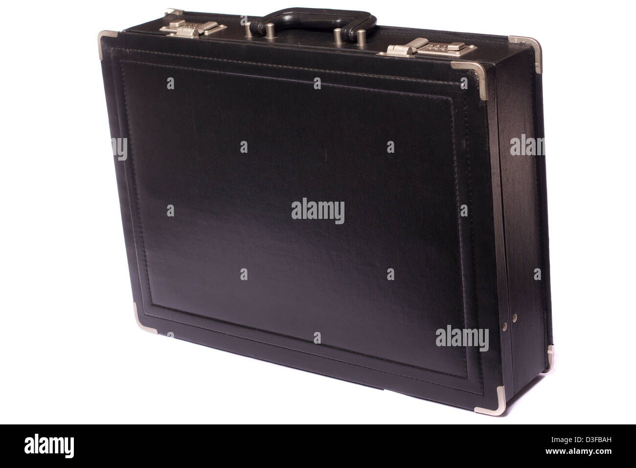 Close up view a modern black business briefcase isolated on a white ...