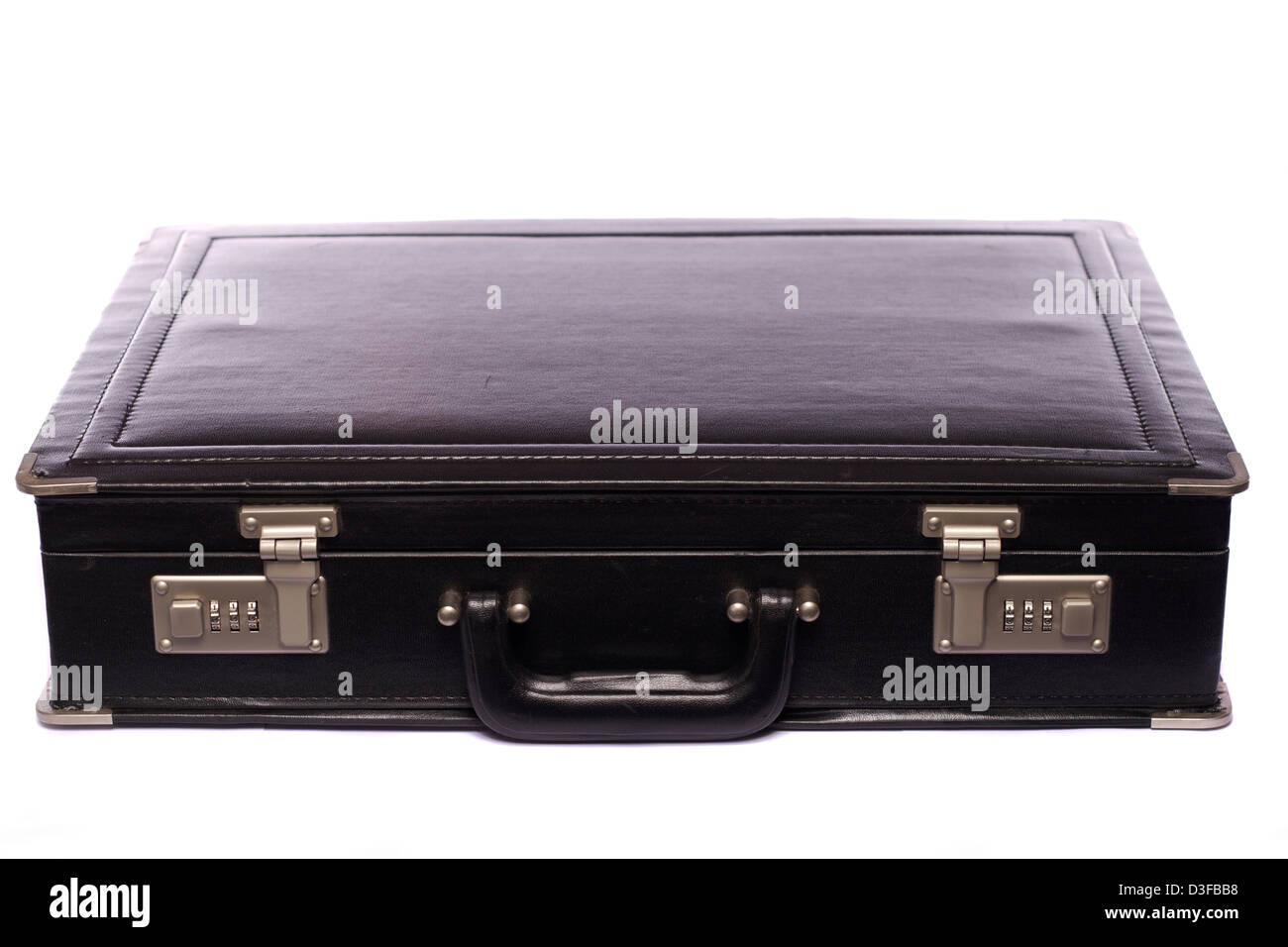 Close up view a modern black business briefcase isolated on a white ...