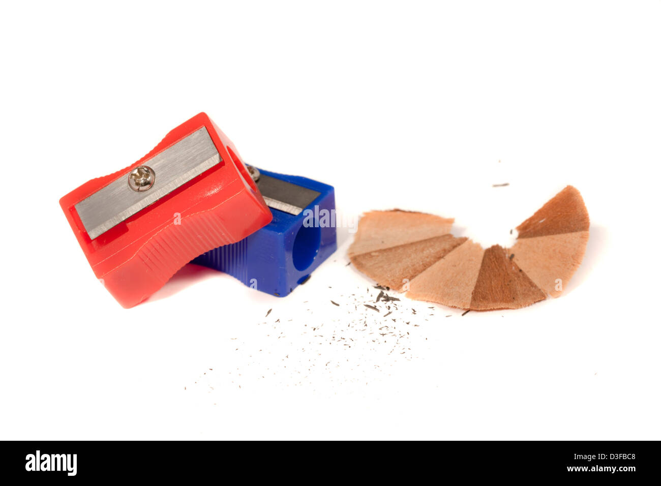 Close view detail of pencil sharpeners isolated on a white background ...