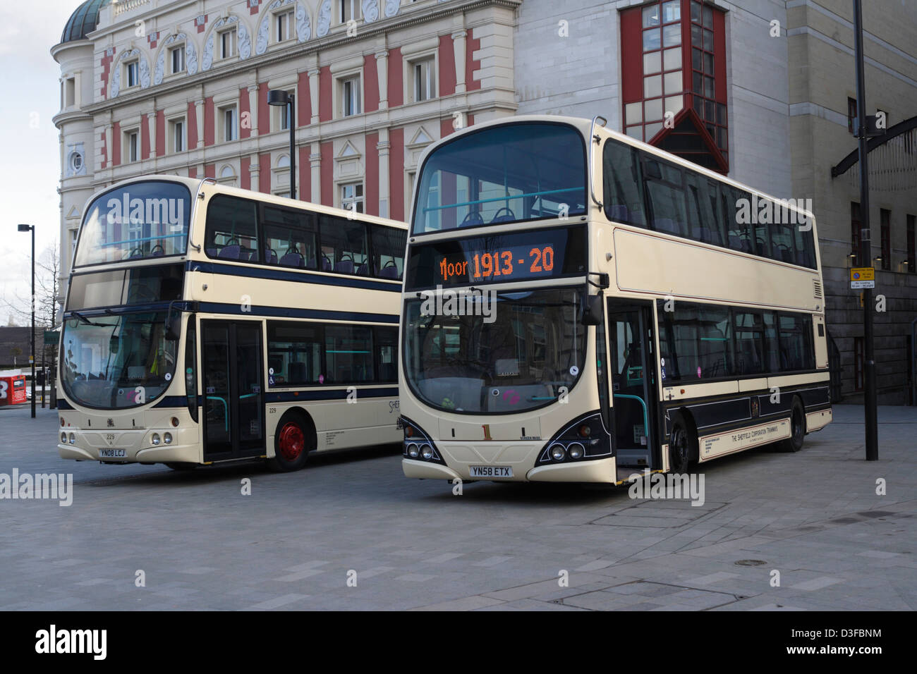 Two Sheffield buses painted in commemorative liveries for the 100th ...